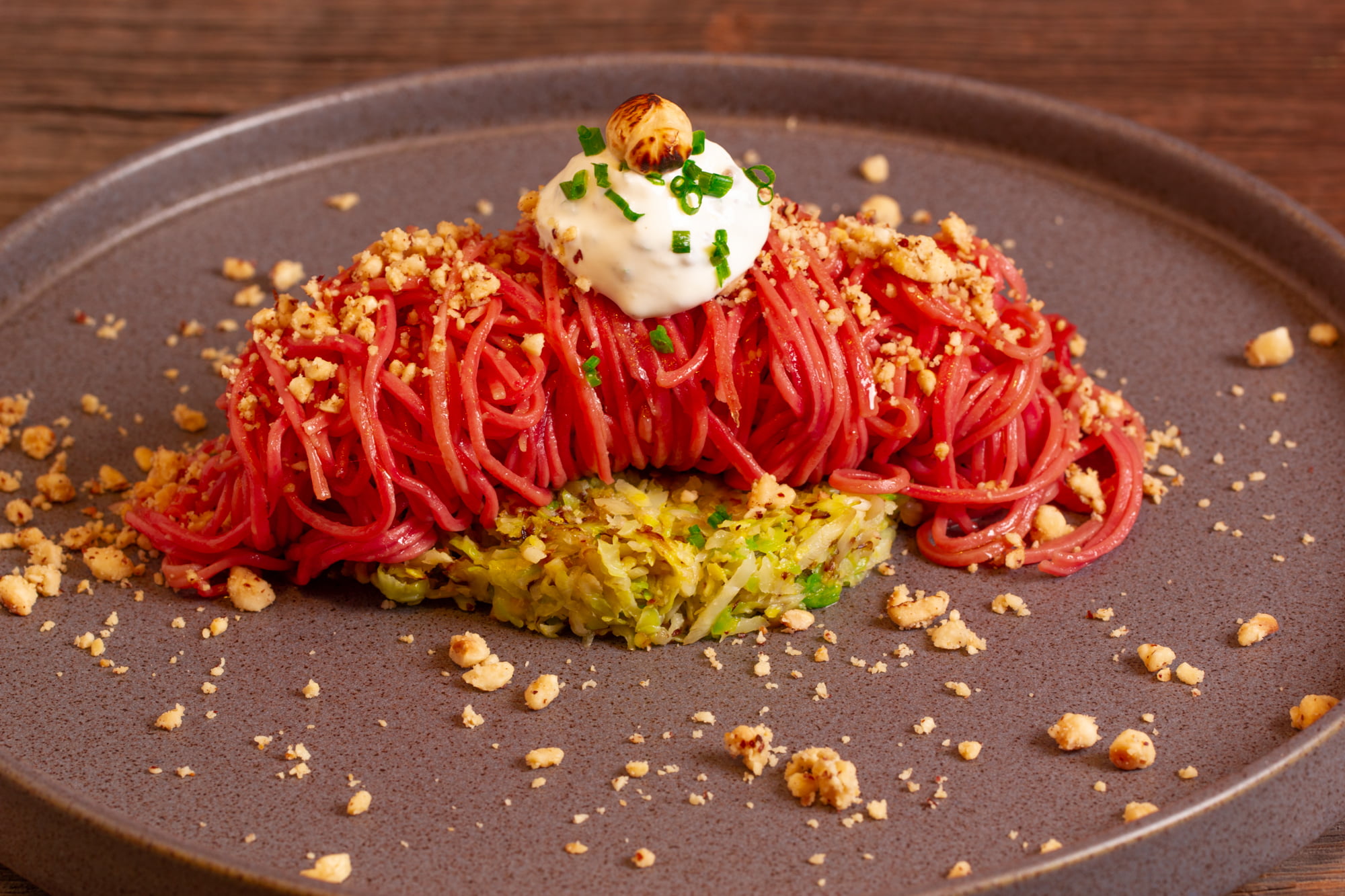 Beetroot Tagliarini with Sautéed Sprouts, Goat Cheese & Toasted ...